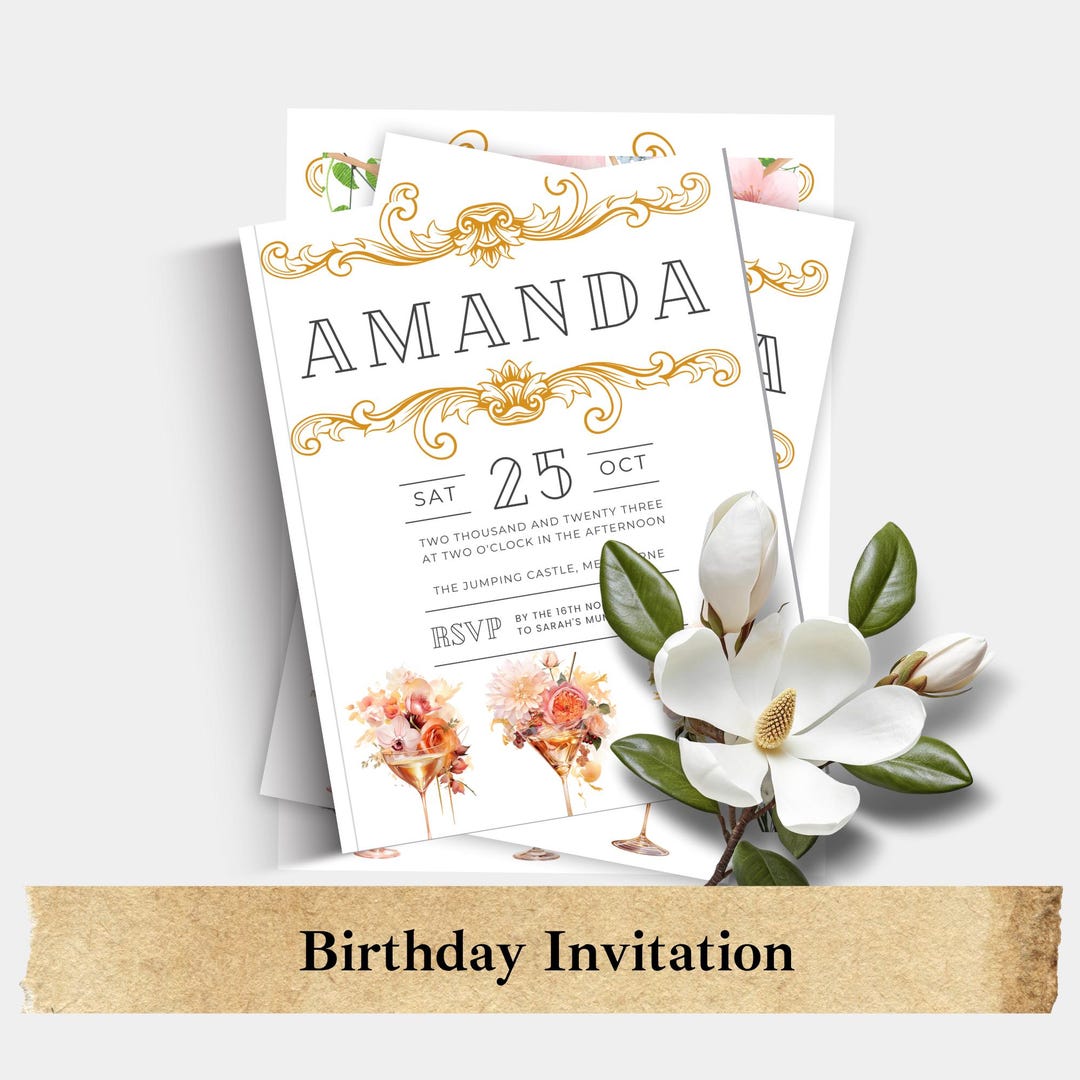 Filigree and Wine Editable Birthday Party Invitation - Etsy