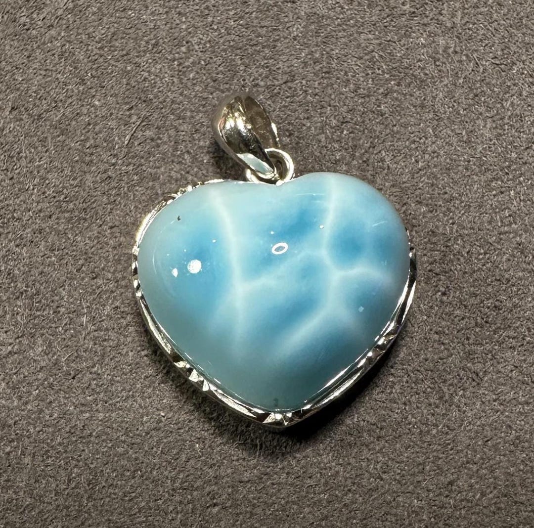 Natural Rare Web Pattern Larimar Pendant ｜high Quality Rhodium-plated ...