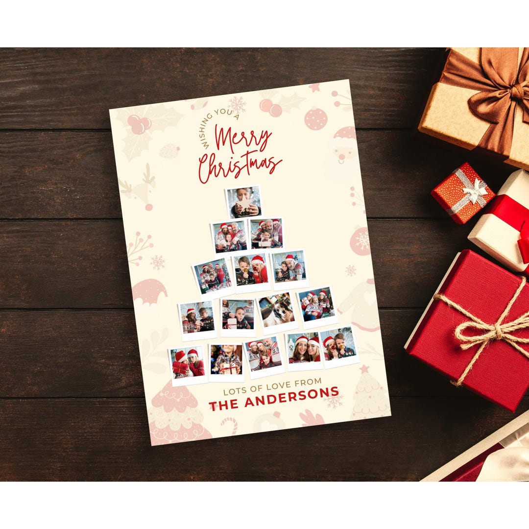 Christmas Tree Photo Card Template for Canva, DIY Printable Editable ...