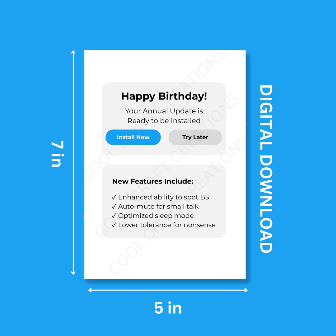 Funny Tech Birthday Card: Annual Update (printable PDF Download) - Etsy