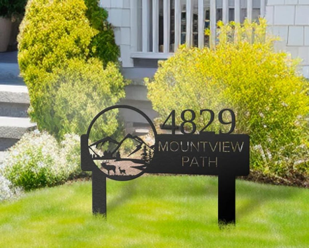 Outdoor Metal Driveway Address Sign With Elk, Large Street Number Sign ...