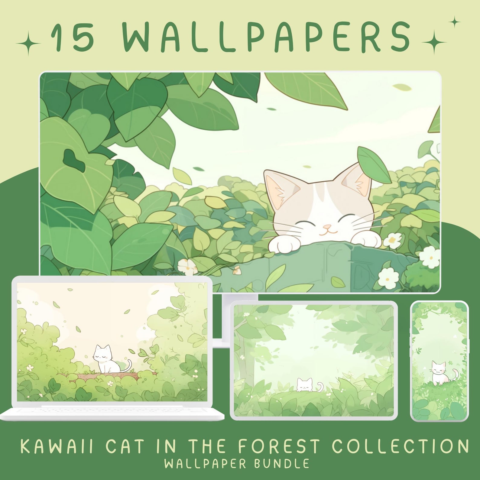 Kawaii Cat Forest Wallpaper: Desktop & Phone Homescreen (digital ...