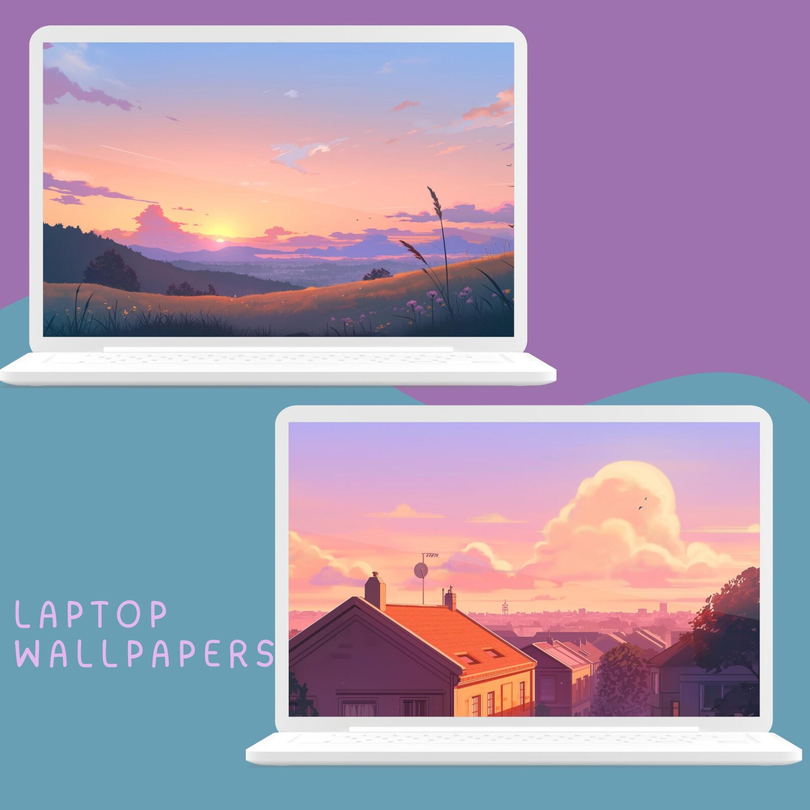 Cozy Sunset Wallpaper, Cute Anime Desktop Background, Pastel Kawaii ...