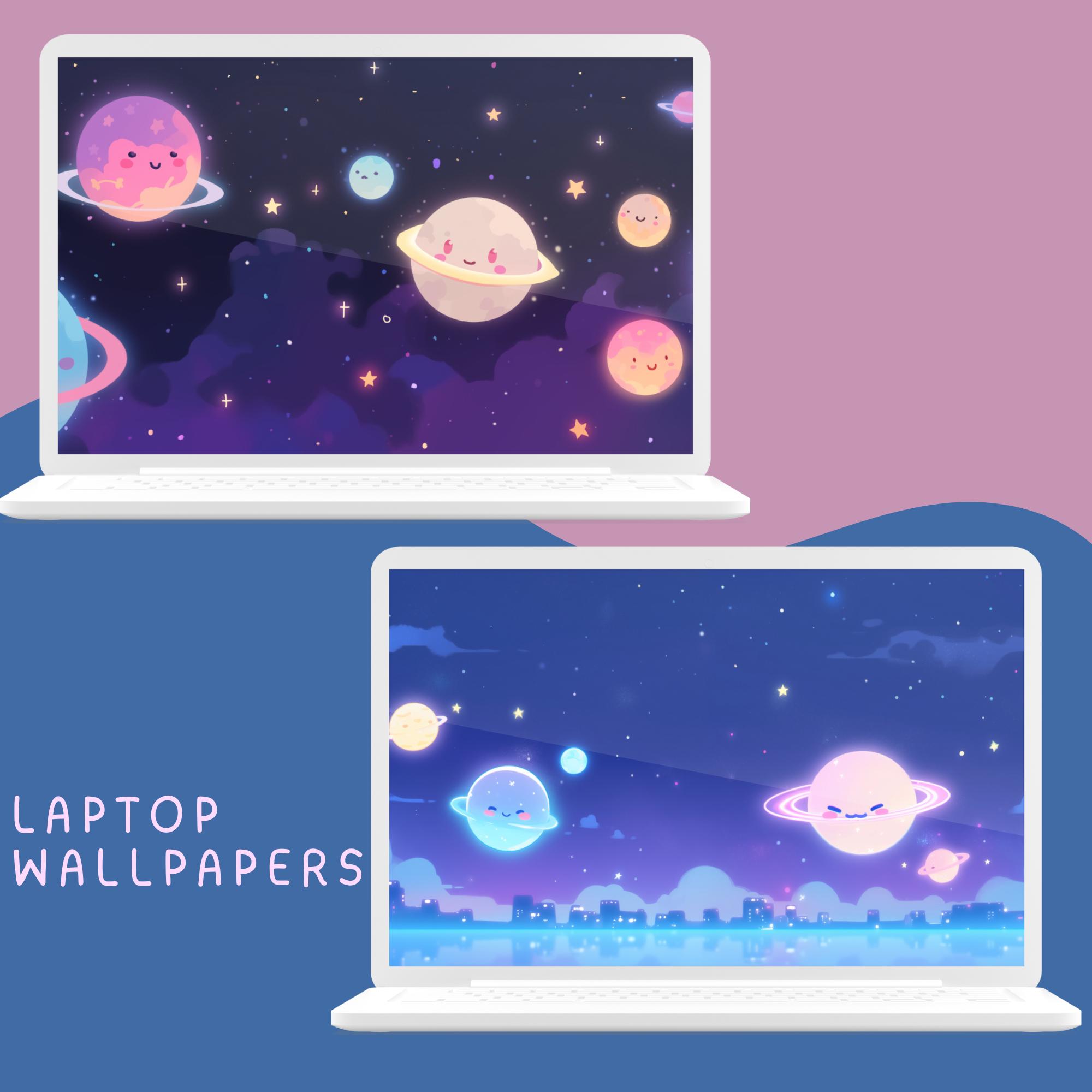 Kawaii Space Planets Wallpaper, Pastel Saturn Desktop Wallpaper ...