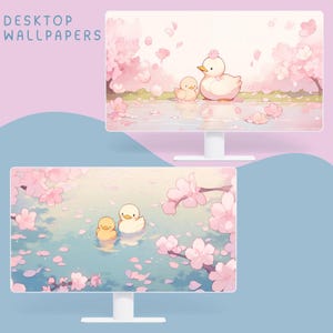 Sakura Ducks Wallpaper Set: Kawaii Anime Computer Background (digital ...