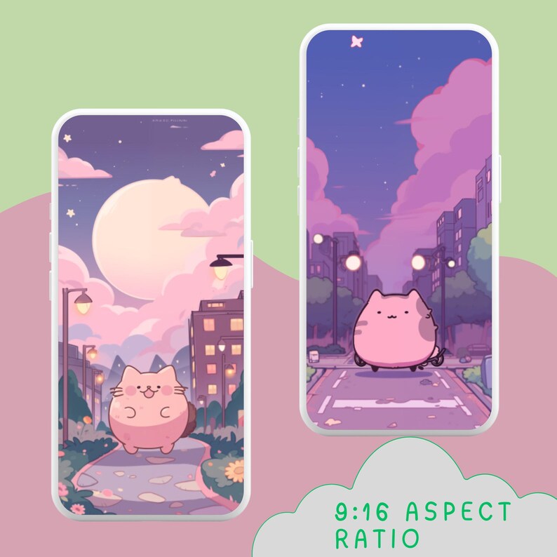 Kawaii Cat Wallpaper, City Cat Pastel Desktop Monitor, Cozy Landscape ...