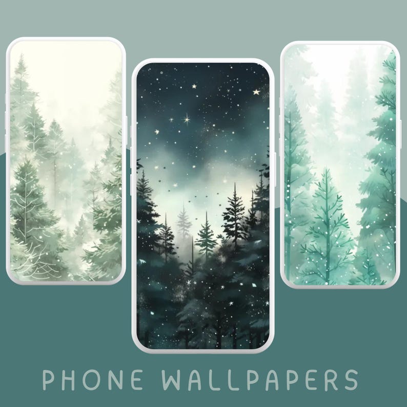 Watercolor Forest Wallpaper Cozy Desktop Wallpaper Matcha Green Phone ...