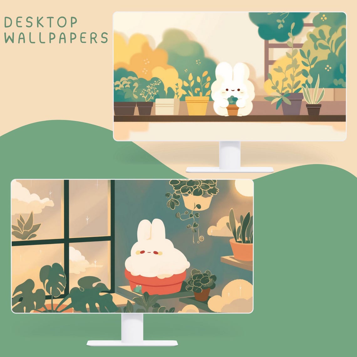 Spring Bunny Wallpaper Pastel Desktop Background Kawaii Wallpaper Cozy ...