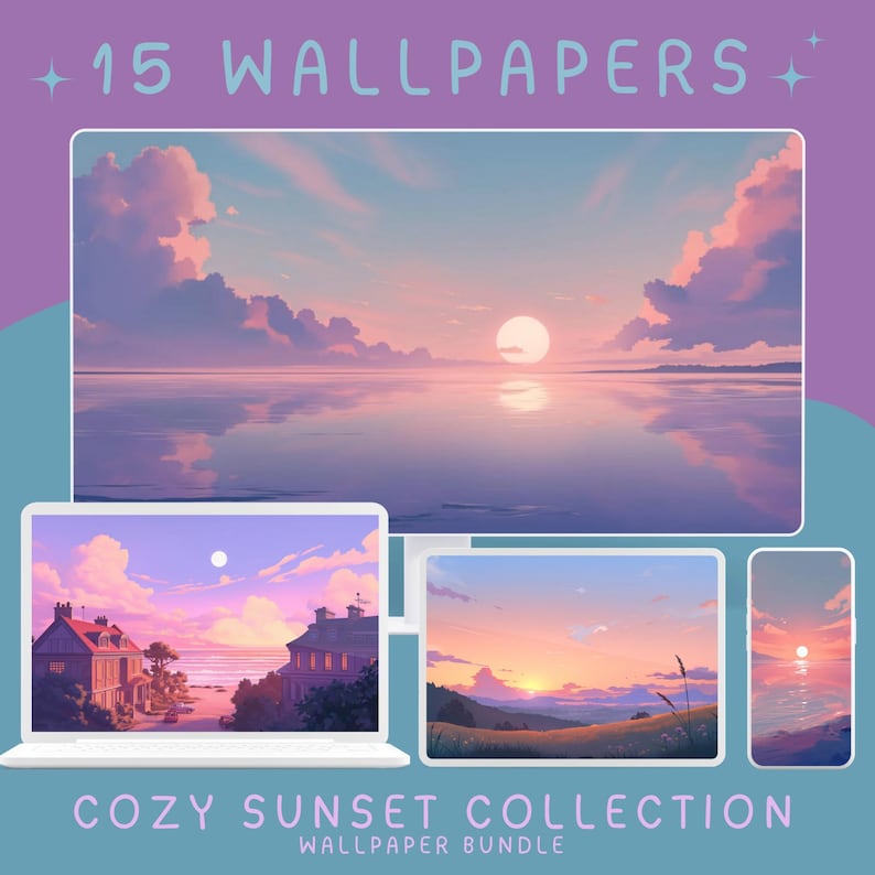 Cozy Sunset Wallpaper, Cute Anime Desktop Background, Pastel Kawaii ...