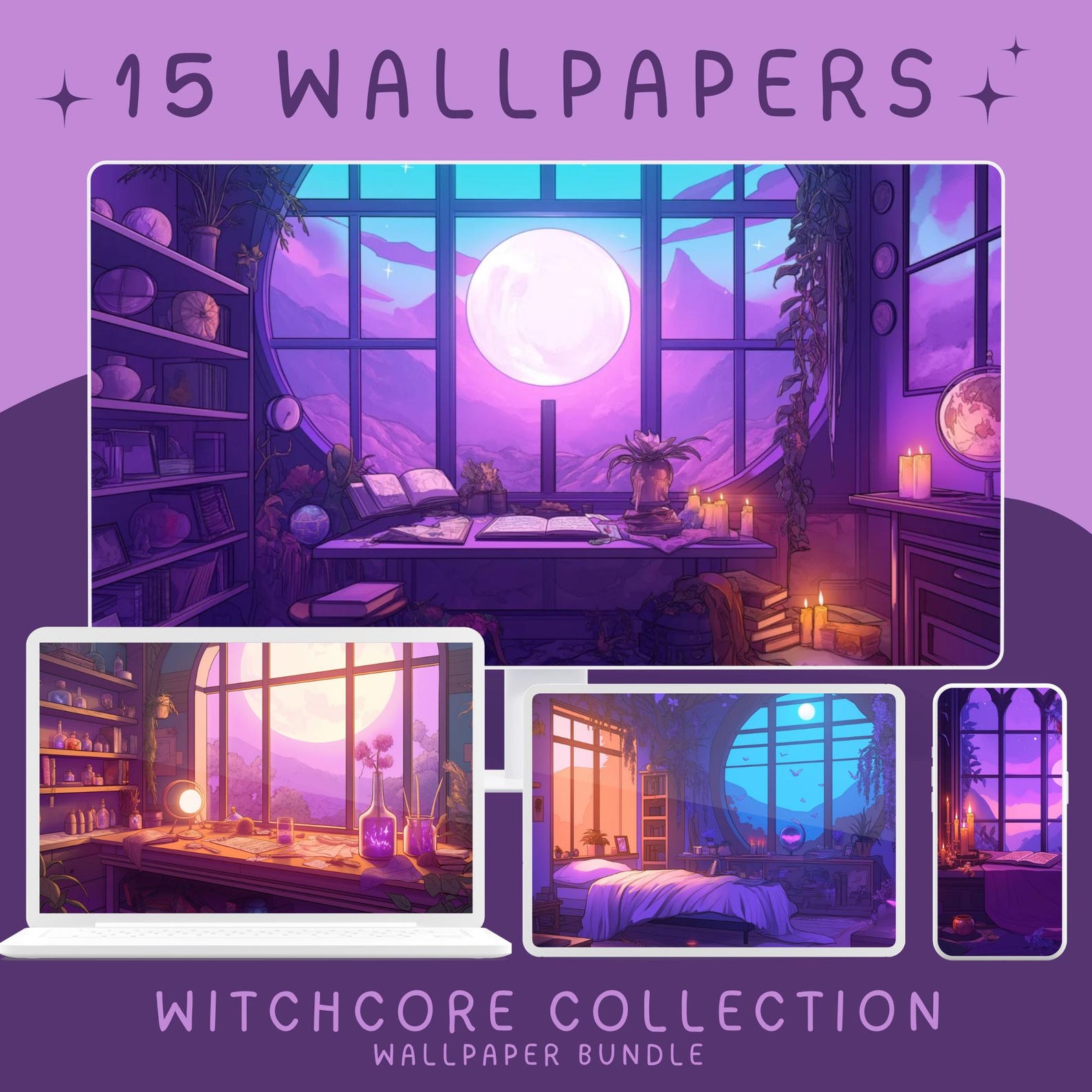 Witchcore Anime Wallpaper: Purple Witchy Desktop & Phone Background ...