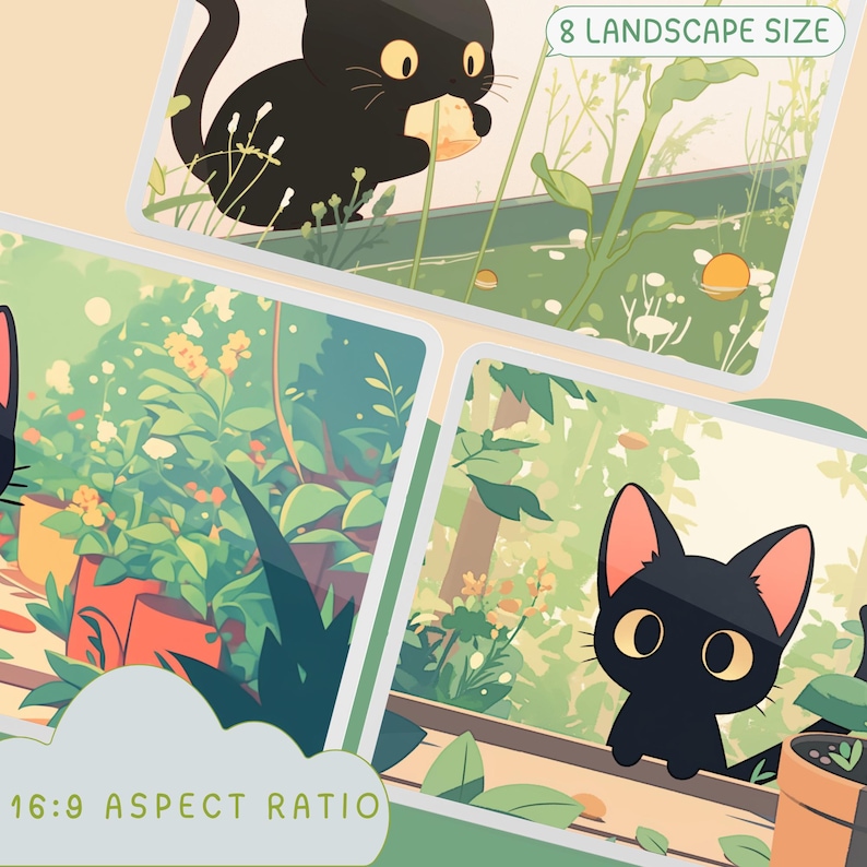Kawaii Black Cat Wallpaper: Matcha Green Anime Art (digital Download ...