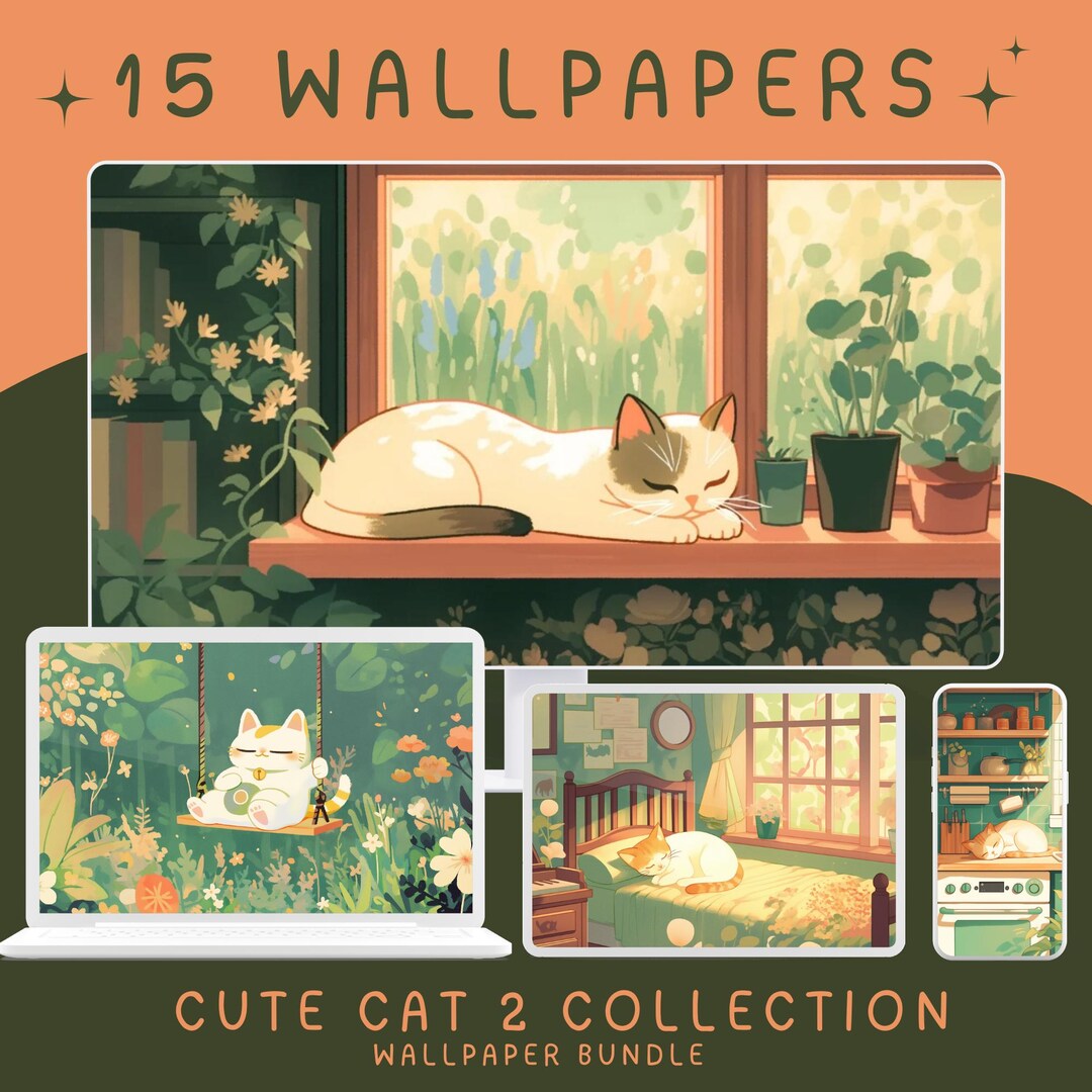 Wildflower Boho Cat Wallpaper Boho Green Desktop Background Kawaii ...