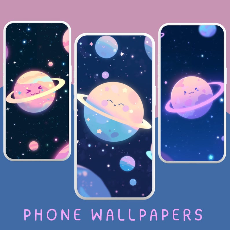 Kawaii Space Planets Wallpaper, Pastel Saturn Desktop Wallpaper ...