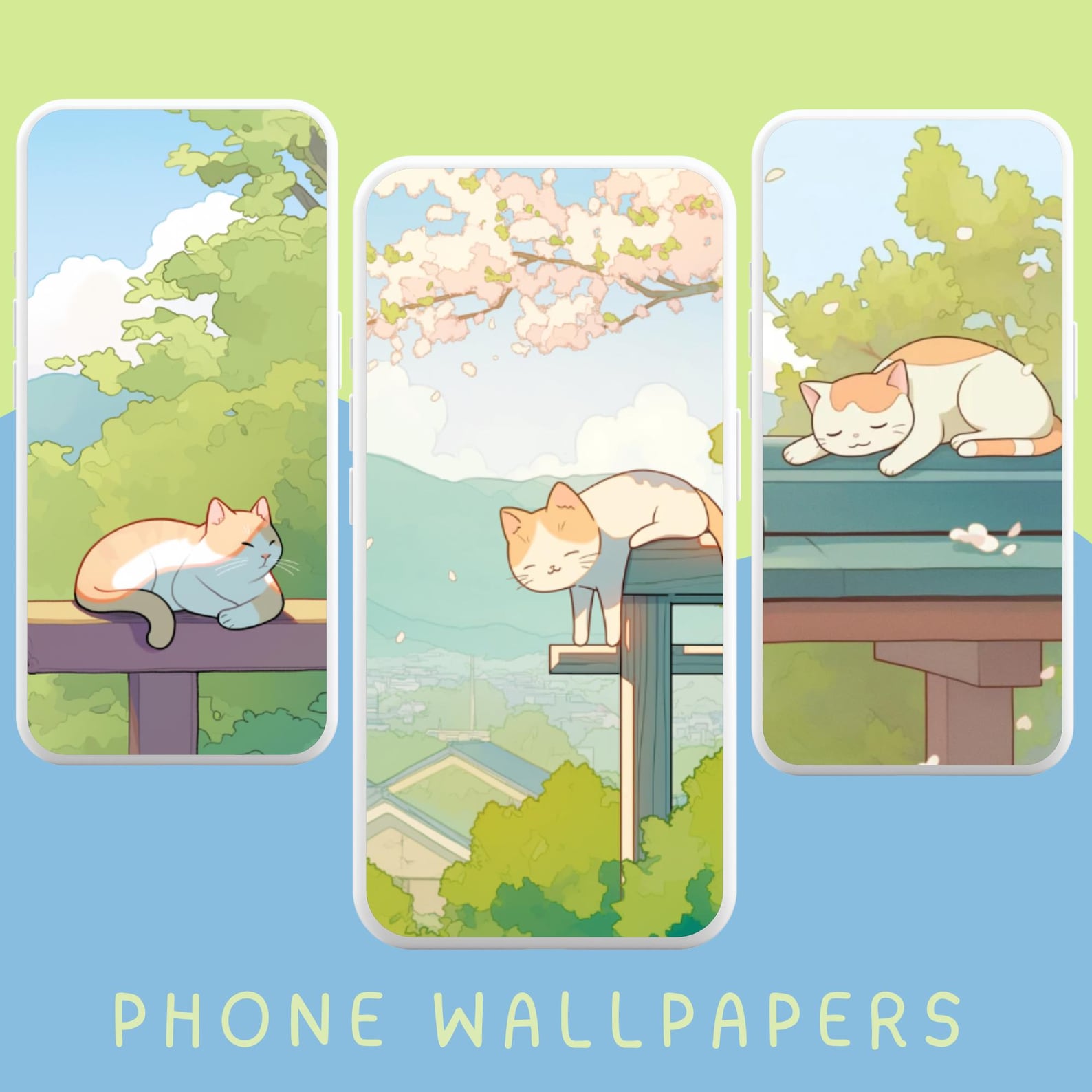 Sakura Cat Wallpaper: Japanese City Desktop Background (digital ...