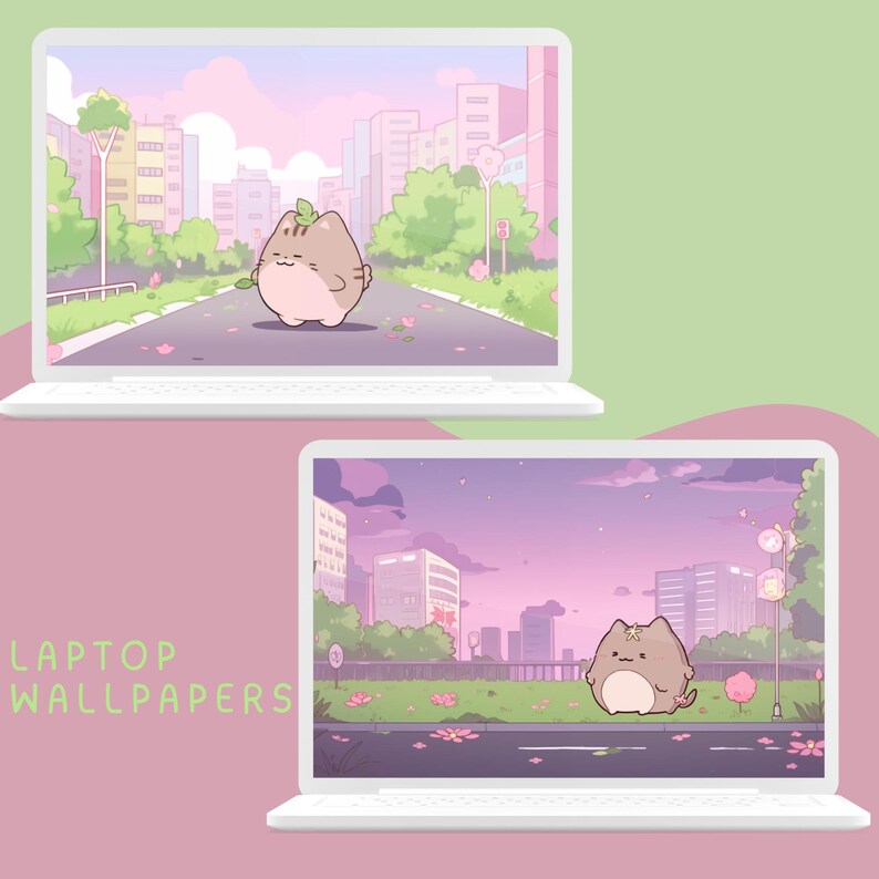 Kawaii Cat Wallpaper, City Cat Pastel Desktop Monitor, Cozy Landscape ...