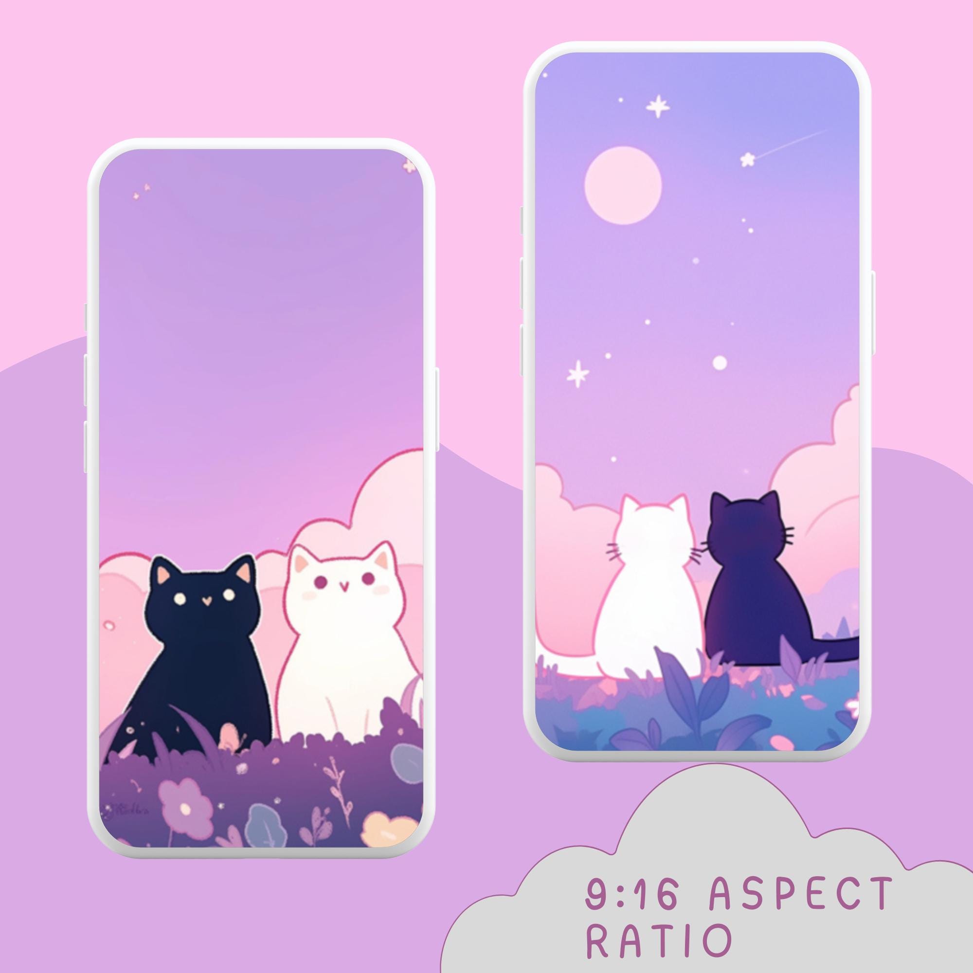 Kawaii Flower Cat Wallpaper: Pastel Desktop & Phone Lockscreen (digital ...
