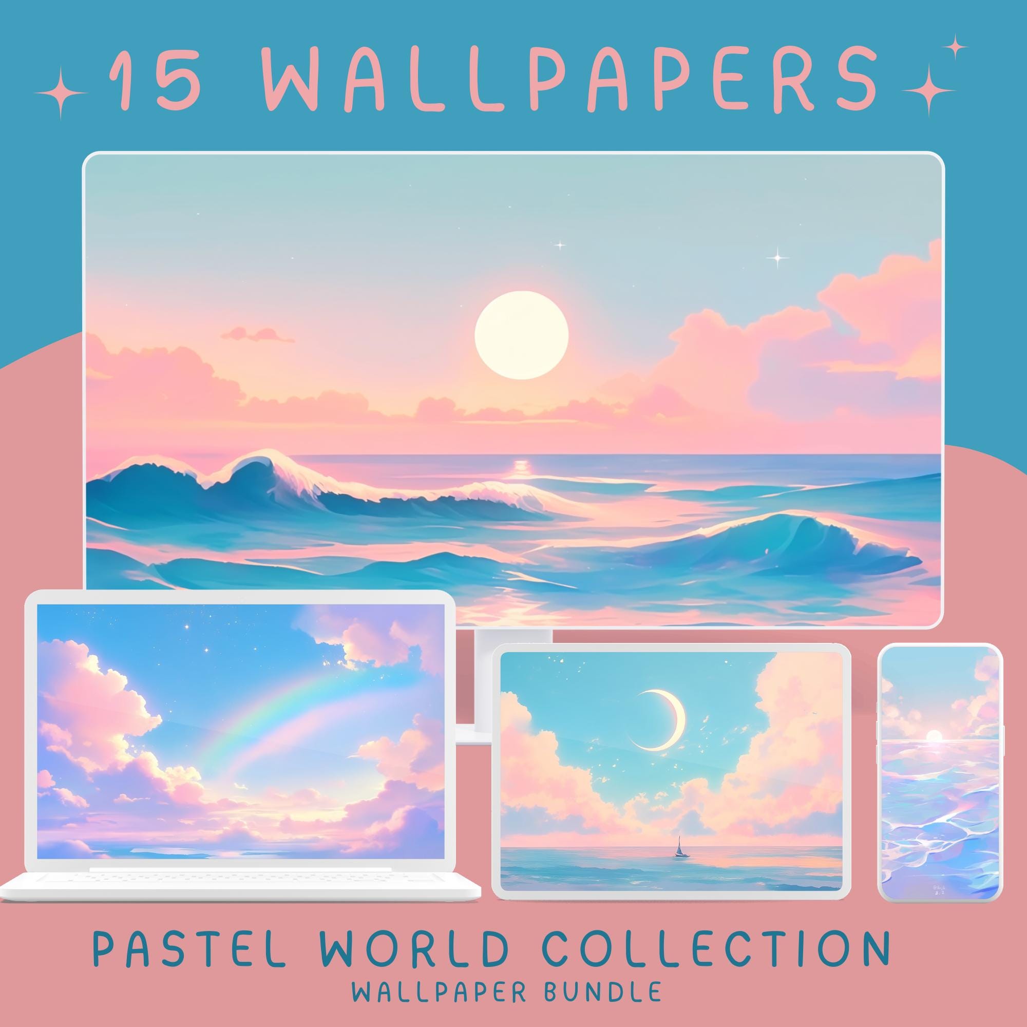 Sunset Pastel World Wallpaper Cozy Meadow Desktop Background Pink Phone ...