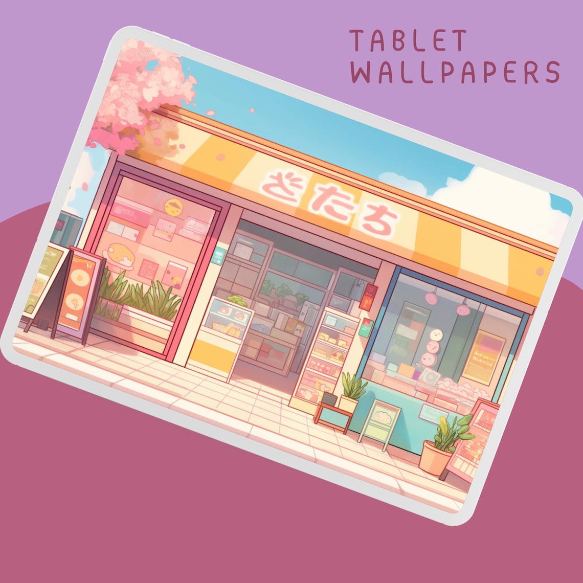 Japanese Food Store Wallpaper, Lofi Anime Desktop Background, Pink ...