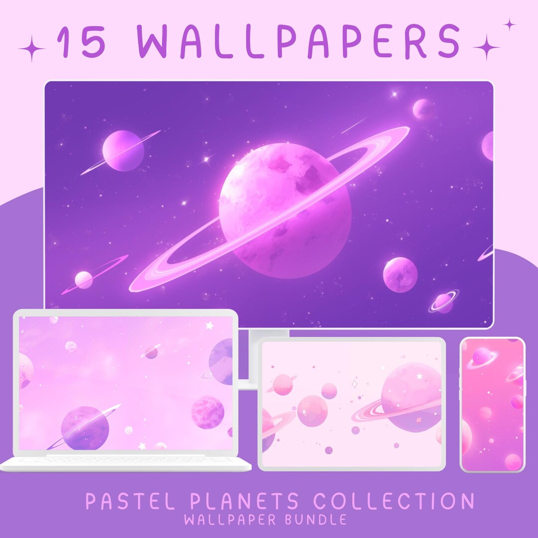 Pastel Planets Wallpaper, Saturn Galaxy Theme (digital Download) - Etsy