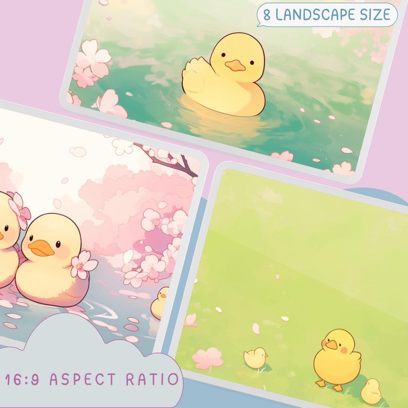 Sakura Ducks Wallpaper Set: Kawaii Anime Computer Background (digital ...