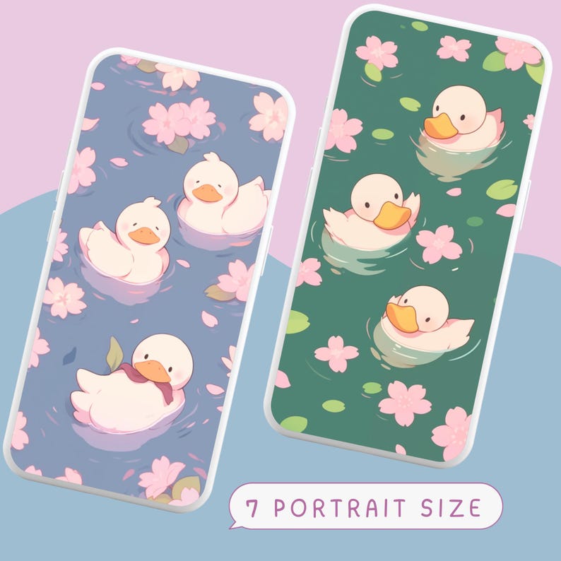 Sakura Ducks Wallpaper Set: Kawaii Anime Computer Background (digital ...