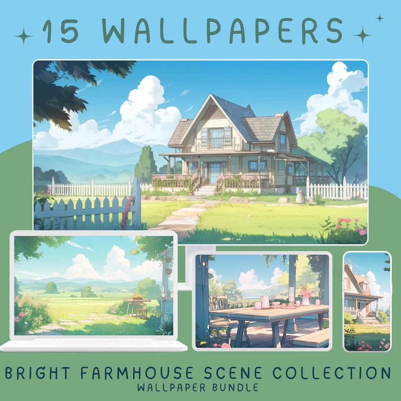 Cozy Anime Cottagecore Wallpaper, Dreamy Farmhouse Decor Desktop, Green ...