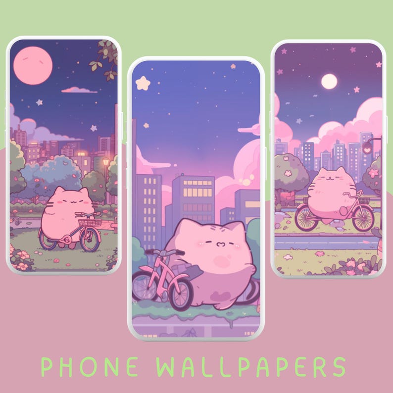 Kawaii Cat Wallpaper, City Cat Pastel Desktop Monitor, Cozy Landscape ...