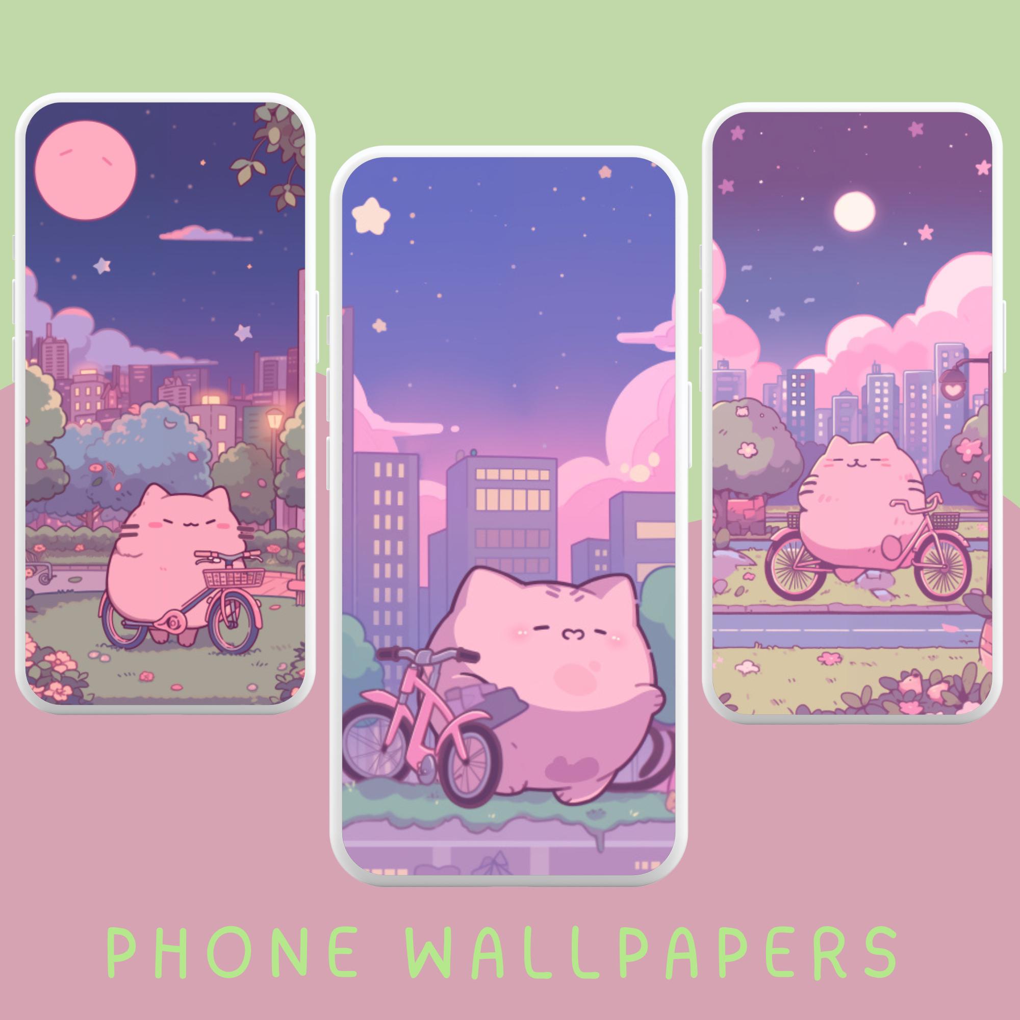 Kawaii Cat Wallpaper, City Cat Pastel Desktop Monitor, Cozy Landscape ...