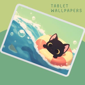 Kawaii Black Cat Wallpaper Bundle: Matcha Green Anime Art (digital ...