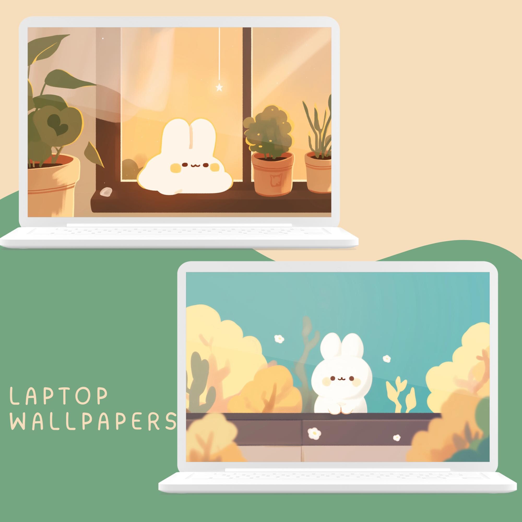 Spring Bunny Wallpaper Pastel Desktop Background Kawaii Wallpaper Cozy ...