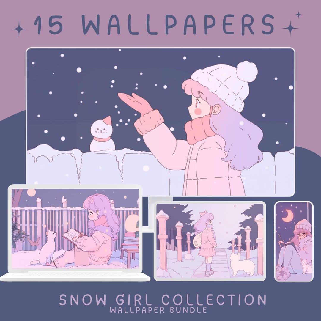 Snow Girl Wallpaper, Kawaii Anime Laptop Digital Download, Pastel ...