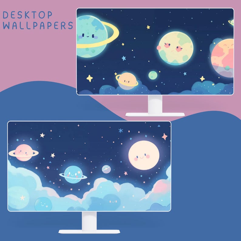 Kawaii Space Planets Wallpaper, Pastel Saturn Desktop Wallpaper ...