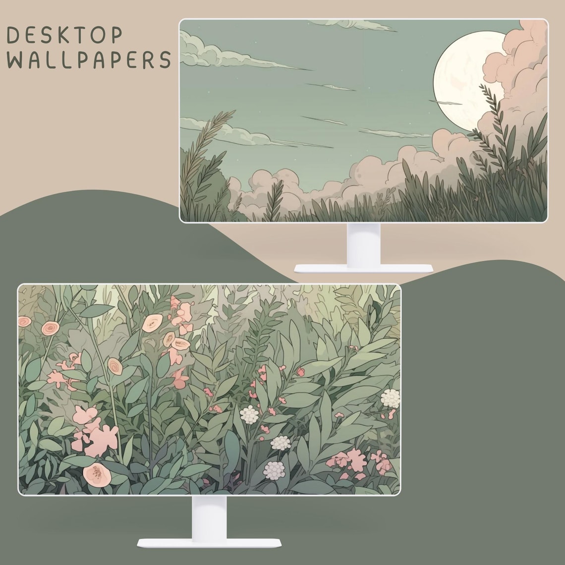 Lofi Nature Wallpaper, Matcha Green Desktop Wallpaper, Aesthetic Phone ...