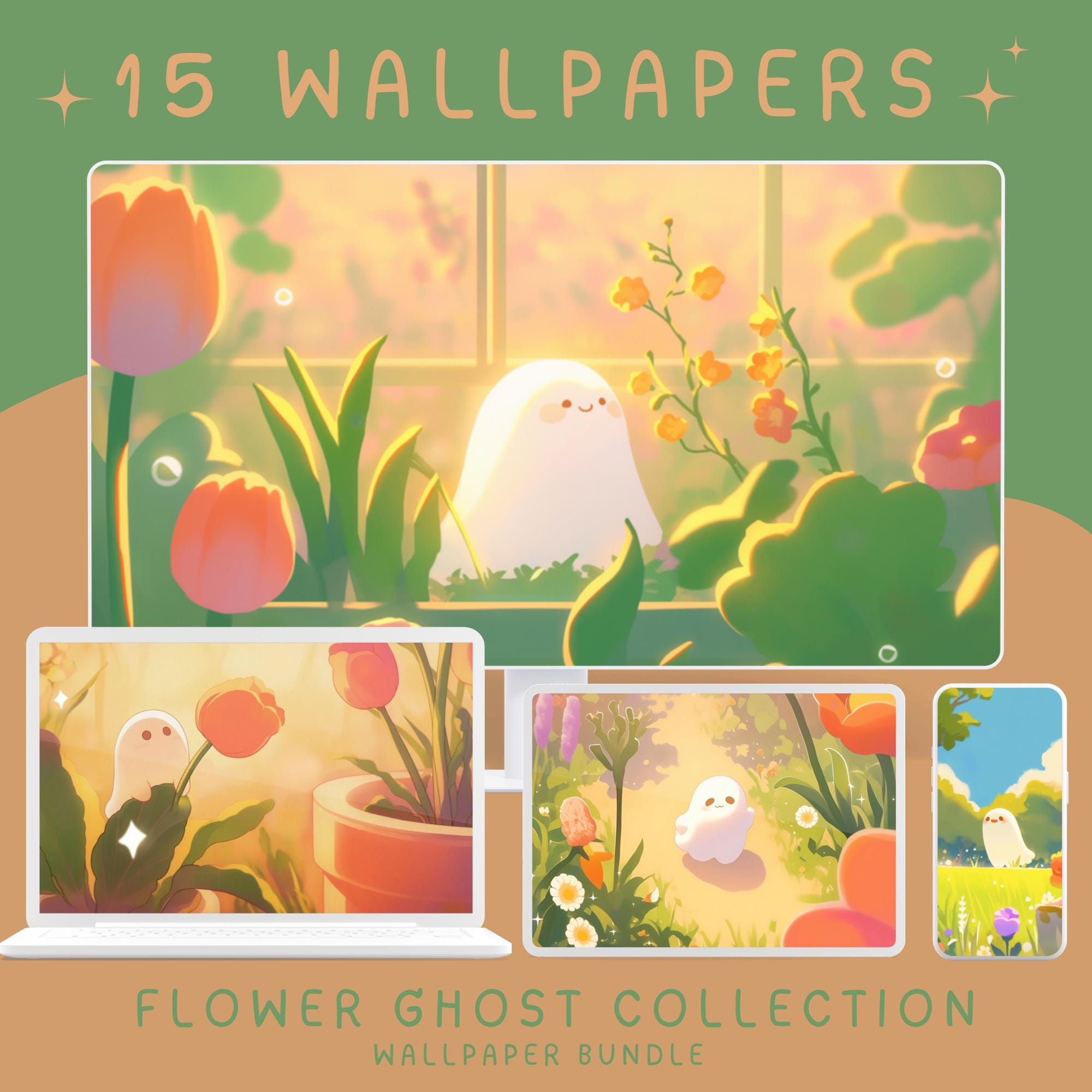 Wildflower Ghost Wallpaper: Kawaii Pastel Floral Background (digital ...