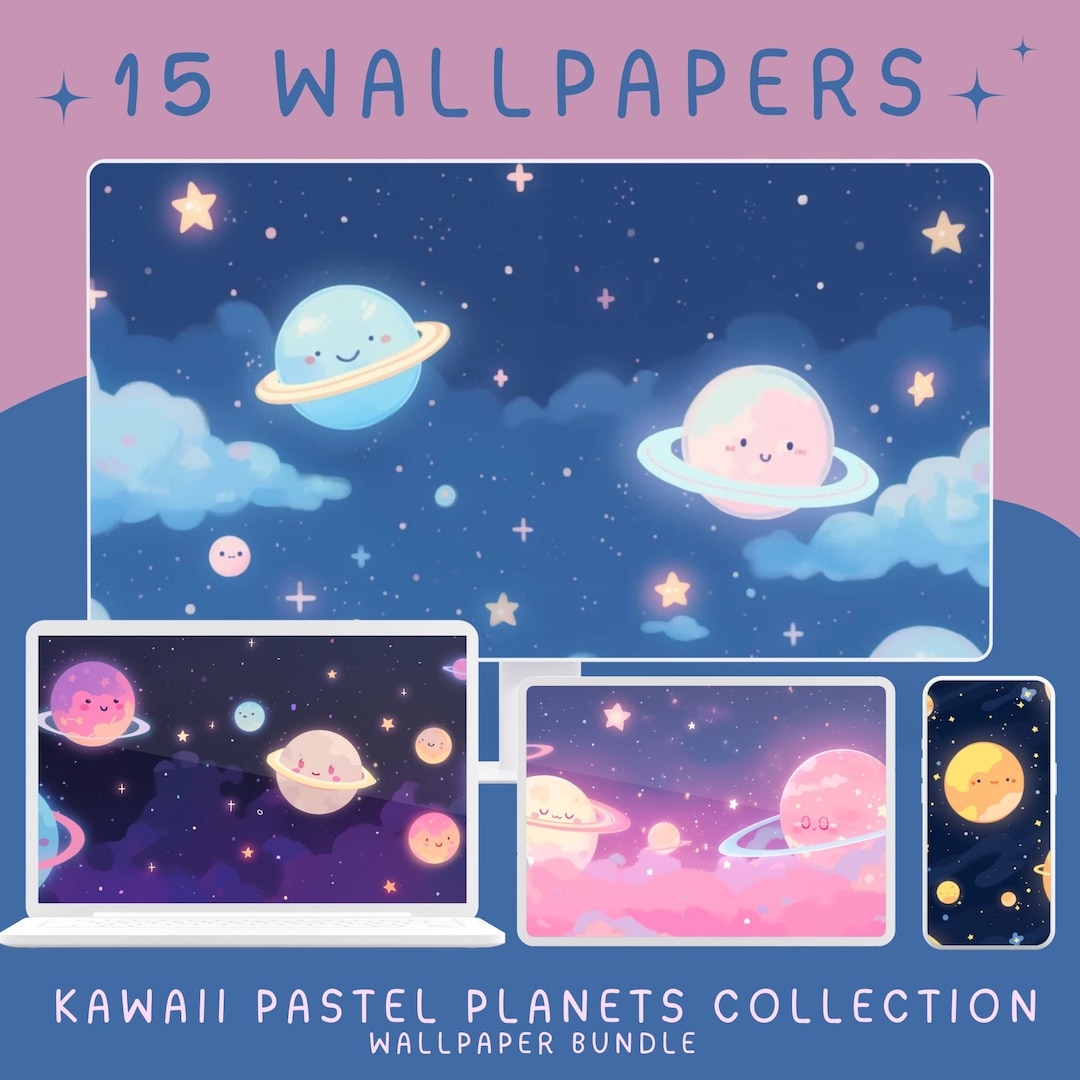 Kawaii Space Planets Wallpaper, Pastel Saturn Desktop Wallpaper ...