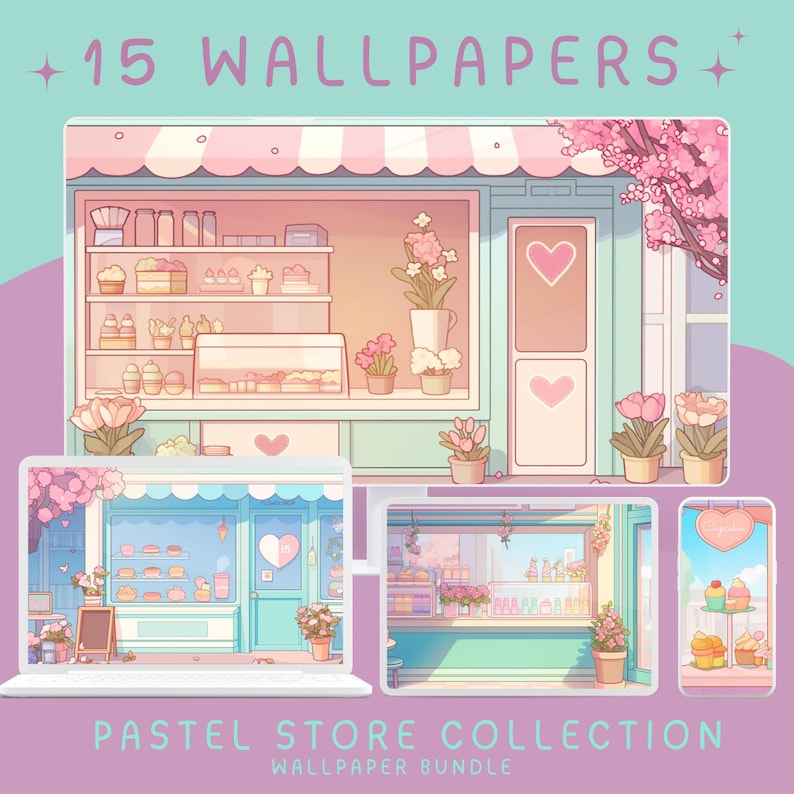 Pastel Store Wallpaper: Cherry Blossom Sakura, Kawaii Desktop ...