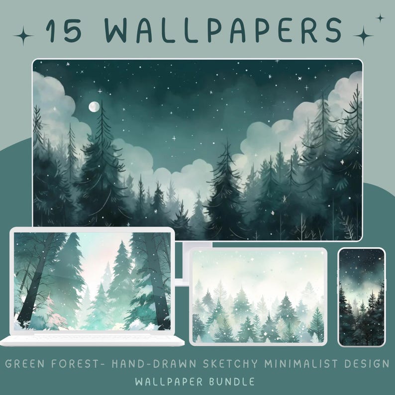 Watercolor Forest Wallpaper Cozy Desktop Wallpaper Matcha Green Phone ...