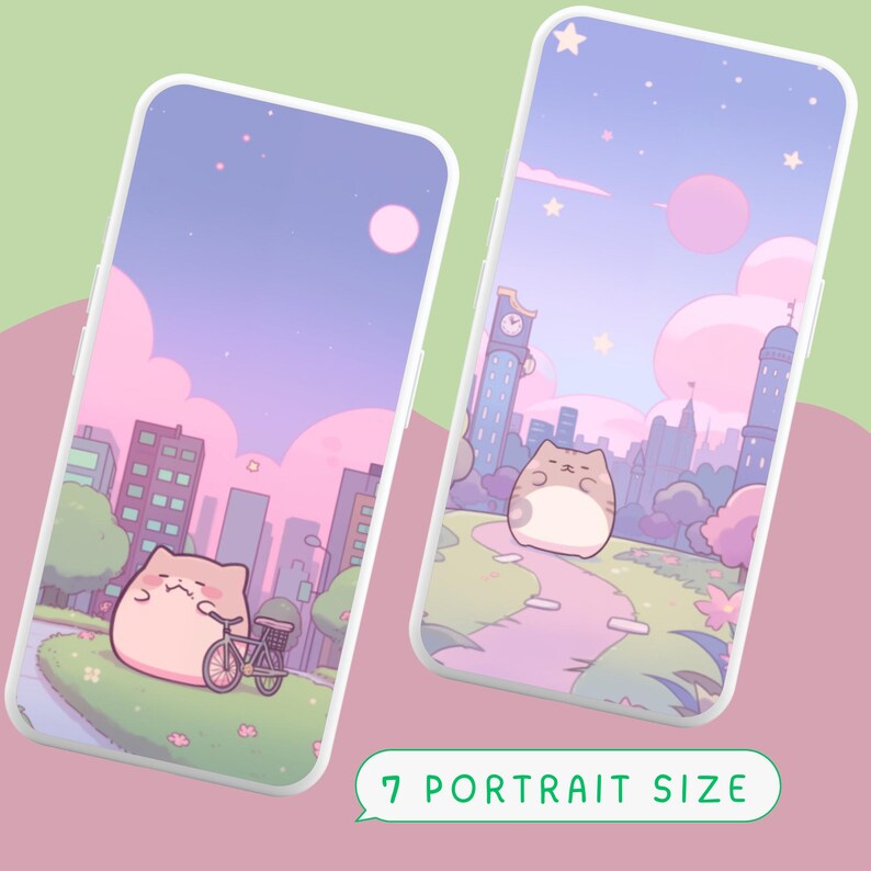 Kawaii Cat Wallpaper, City Cat Pastel Desktop Monitor, Cozy Landscape ...