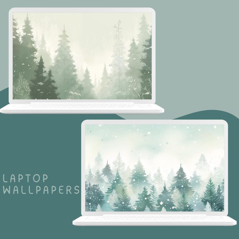 Watercolor Forest Wallpaper Cozy Desktop Wallpaper Matcha Green Phone ...