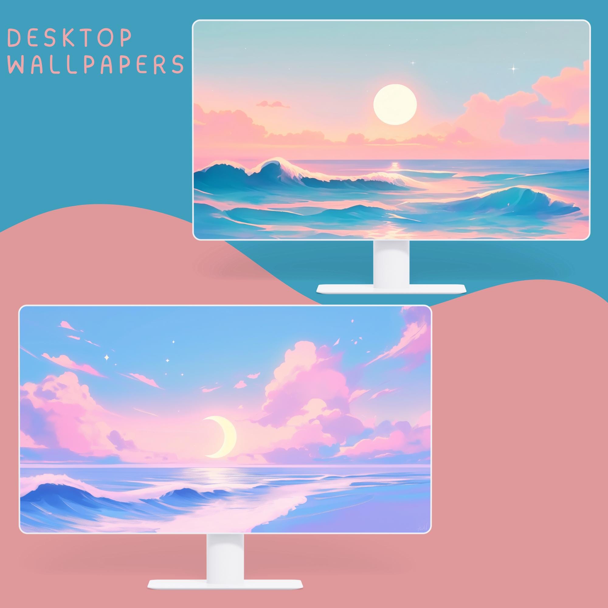 Sunset Pastel World Wallpaper Cozy Meadow Desktop Background Pink Phone ...