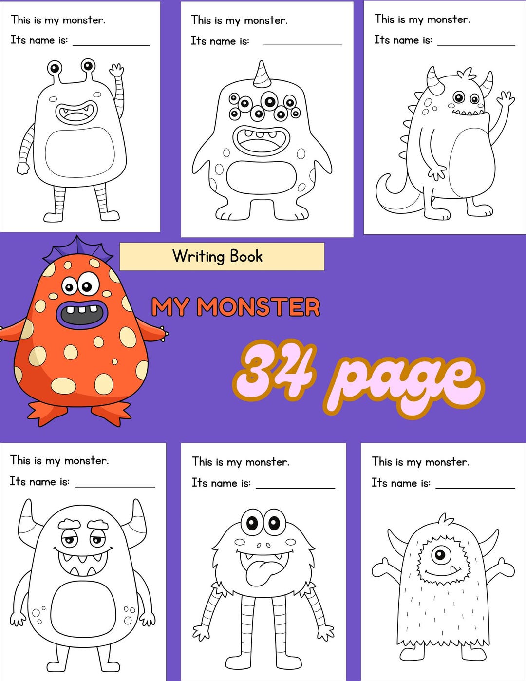 Monster Coloring Pages PDF Printable Fun & Spooky Designs for Kids - Etsy