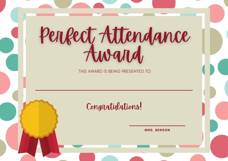 Perfect Attendance Certificate for Preschool Certificates for Perfect ...
