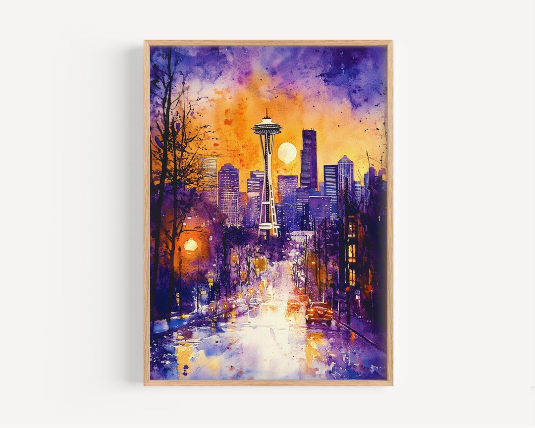 Seattle Watercolor Painting - Wall Art Print, America Poster, Travel ...