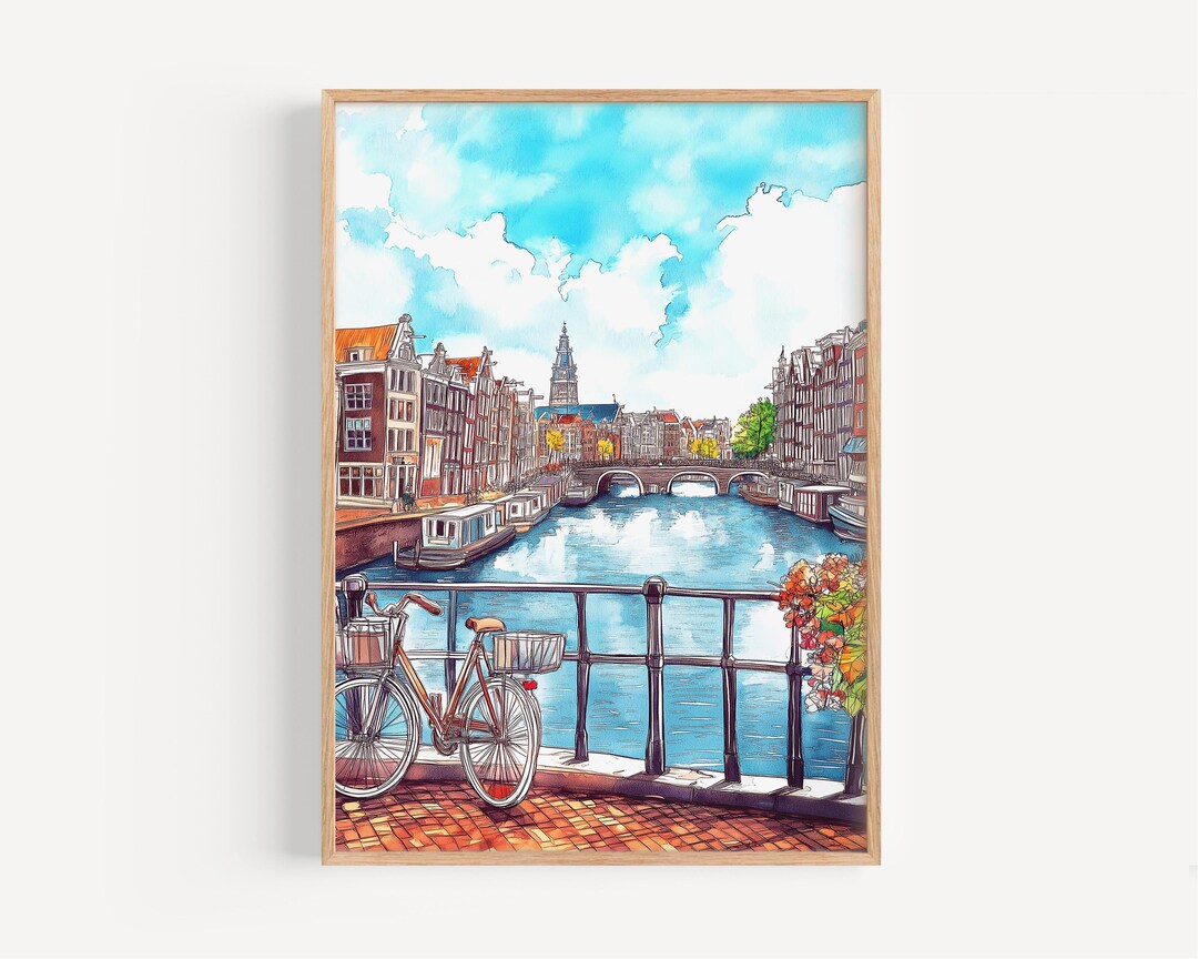Amsterdam Watercolor Painting - Amsterdam Wall Art, Dutch Travel Print ...