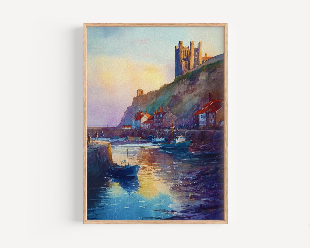 Whitby Watercolor Painting - UK Wall Art Print, UK Travel Poster ...