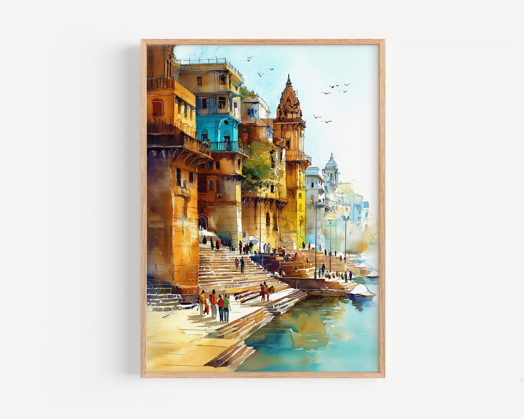 Varanasi Watercolor Painting - Wall Art Print, India Travel Poster ...