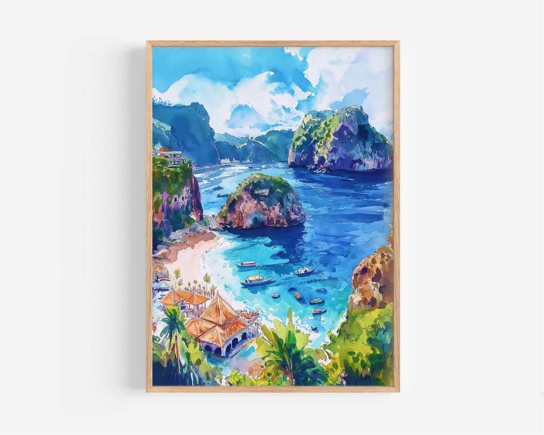 Nusa Penida Watercolor Painting - Wall Art Print, Travel Poster ...