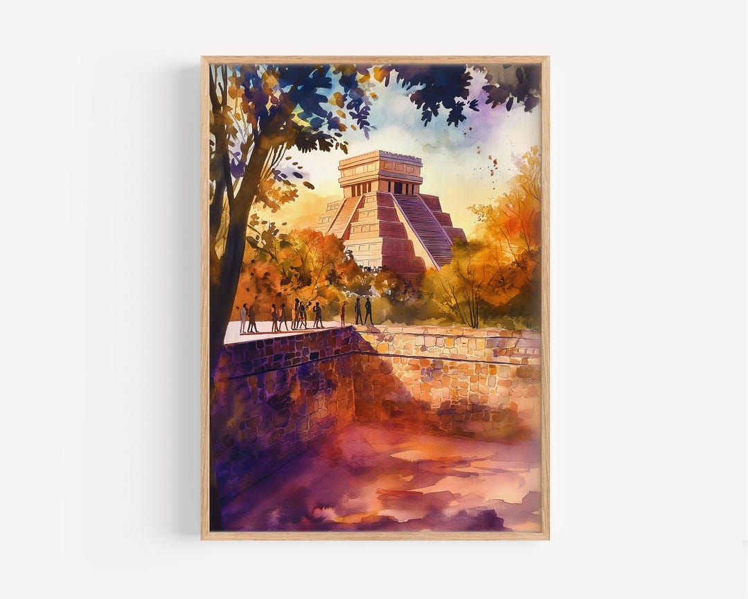 Chichen Itza Watercolor Painting - Wall Art Print, Poster, Mexico ...