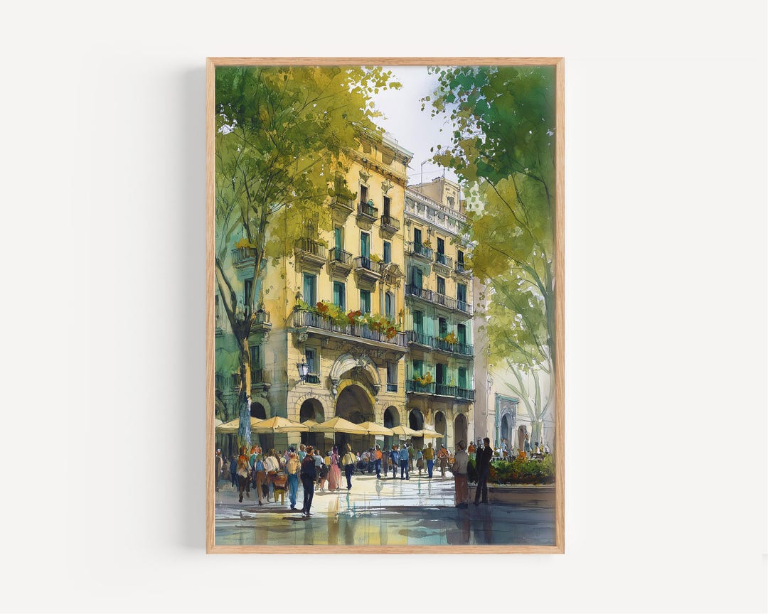 La Rambla Watercolor Painting - Wall Art Print, Travel Poster ...
