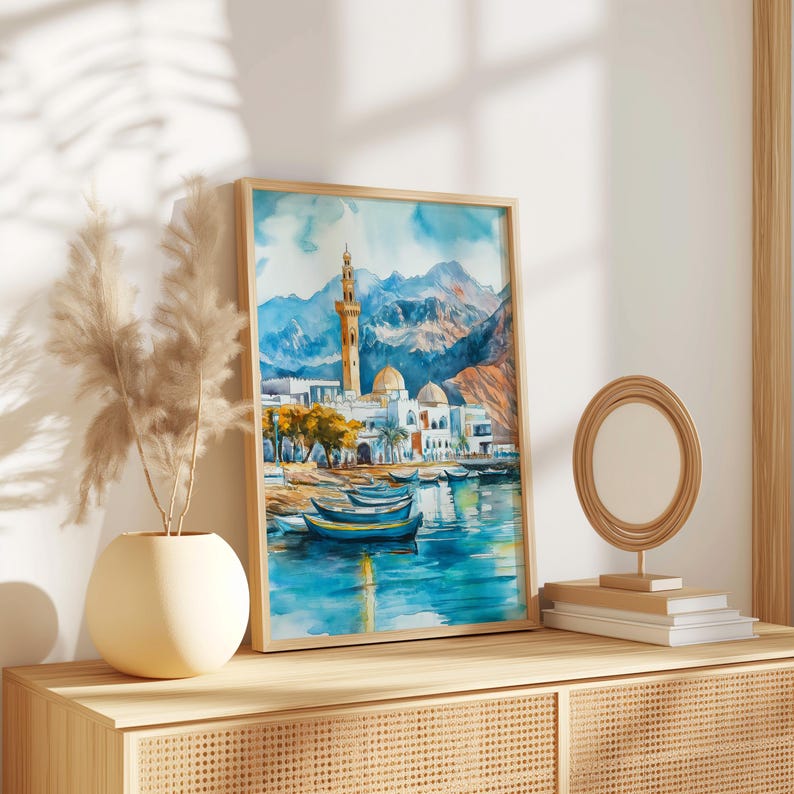 Muscat Watercolor Painting - Wall Art Print, Oman Travel Poster, Oman ...